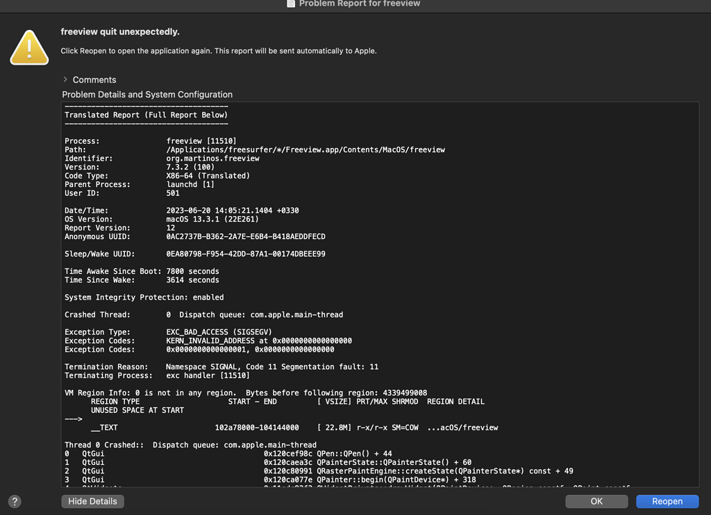 Freeview quit unexpectedly - Software Support - Neurostars