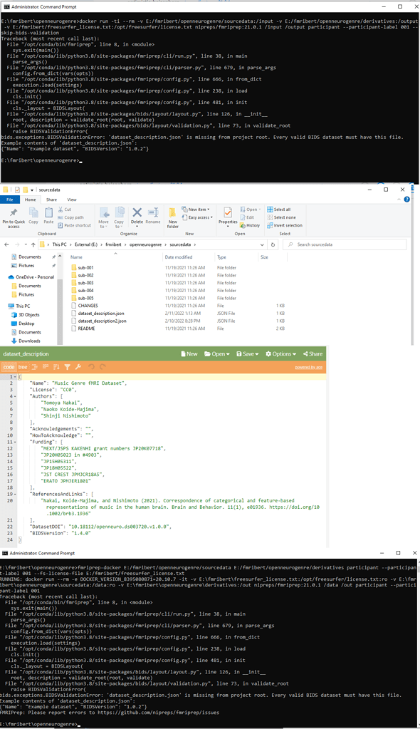 Docker run fmriprep, dataset_description.json is missing on windows 10 - fmriprep - Neurostars