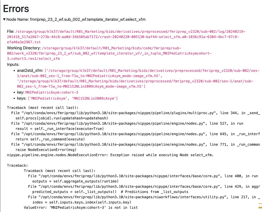 Fmriprep error select_xfm node: MNIPediatricAsym:cohort-3' is not in ...
