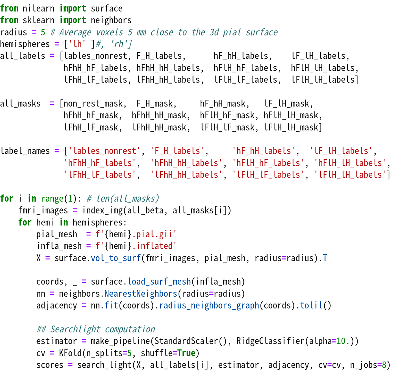 Surface based searchlight decoding by Nillearn - nilearn - Neurostars